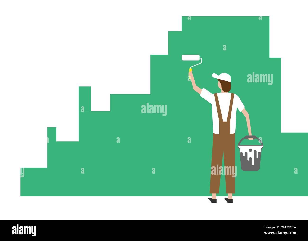 Worker man paints wall. Vector illustration. Eps 10 Stock Vector Image ...