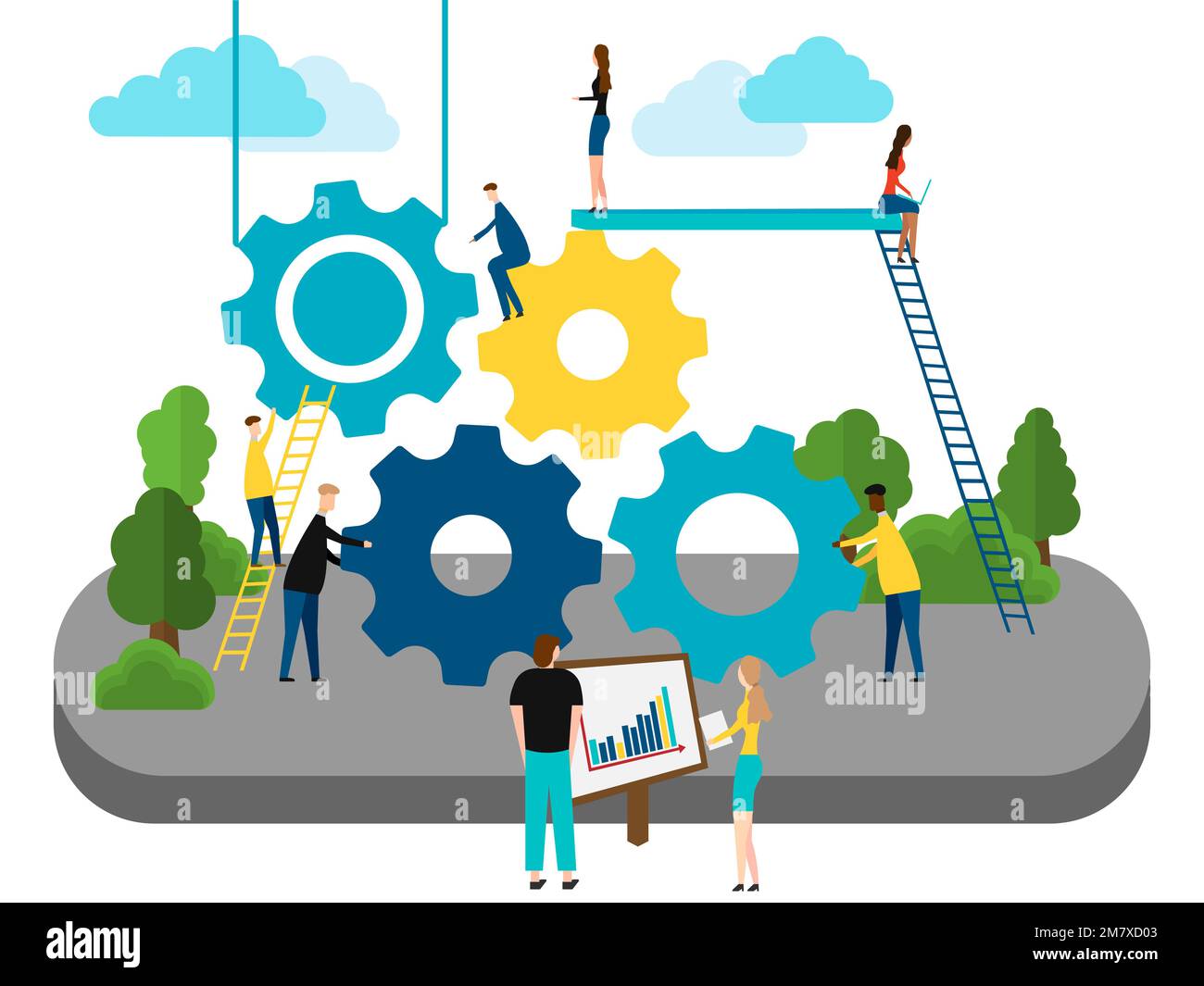 Concept of Teamwork, people building gear wheels. isolated on white ...