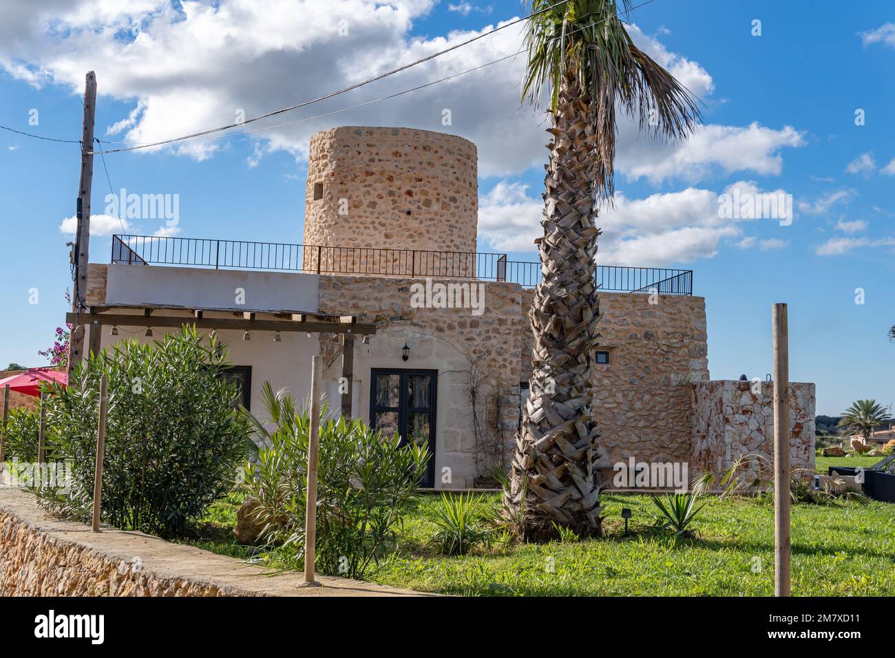 Felanitx, Spain; january 05 2023: Old stone mill converted into a house ...