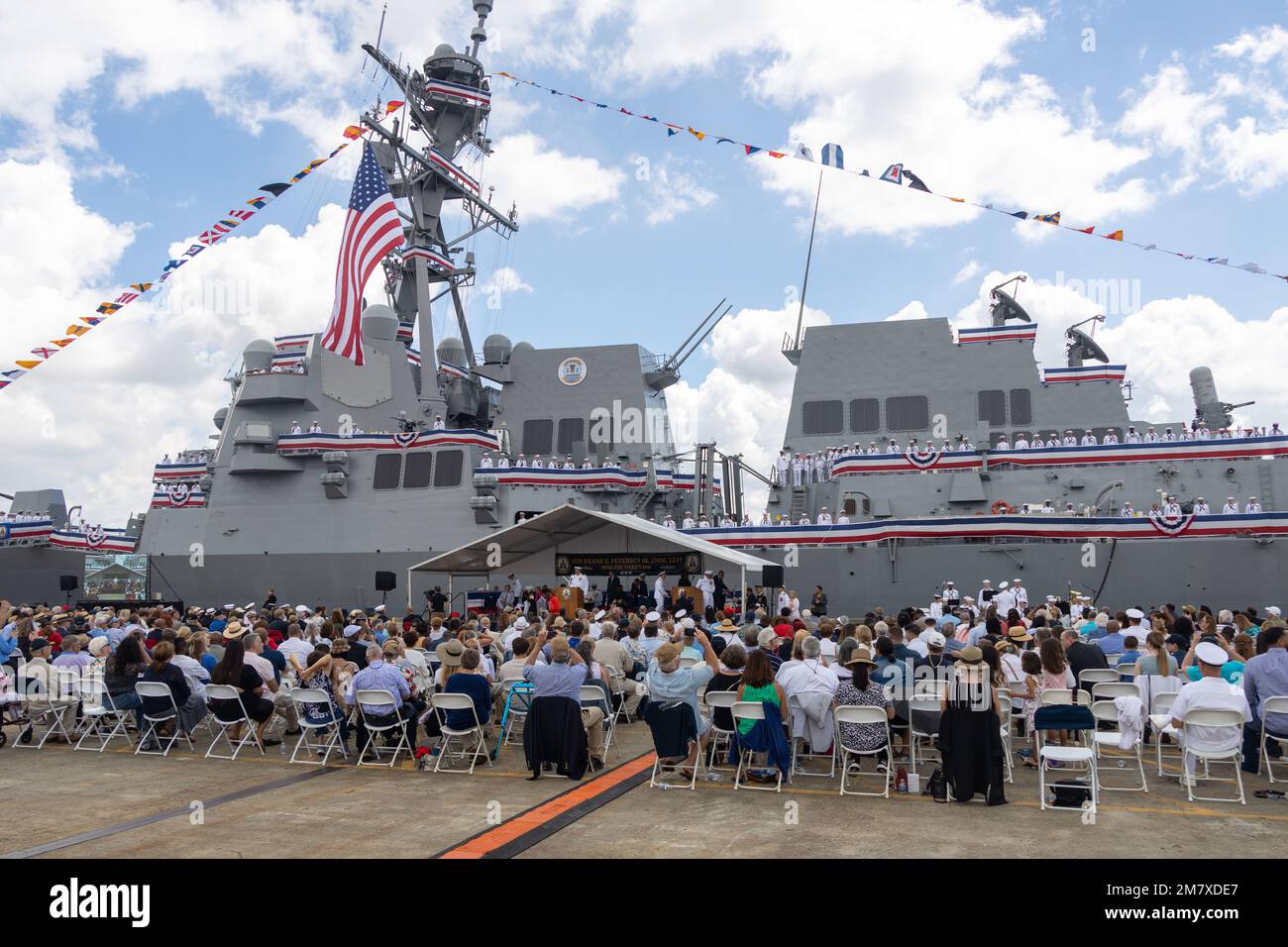 U.S. Sailors assigned to the USS Frank E. Petersen Jr. (DDG 121) man ...