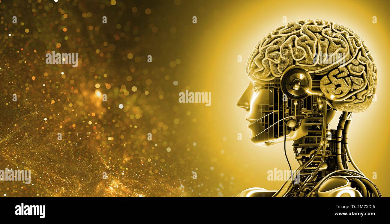 Artificial intelligence, humanoid cyber with neural network thinks ... Artificial intelligence, humanoid cyber with neural network thinks ...