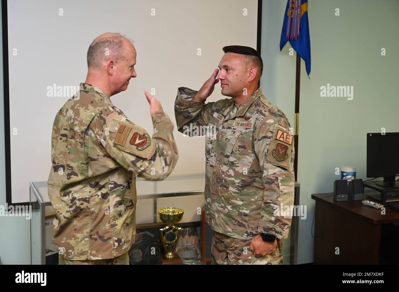 Tech. Sgt. Darryl Good, 908th Aeromedical Evacuation Squadron, salutes ...