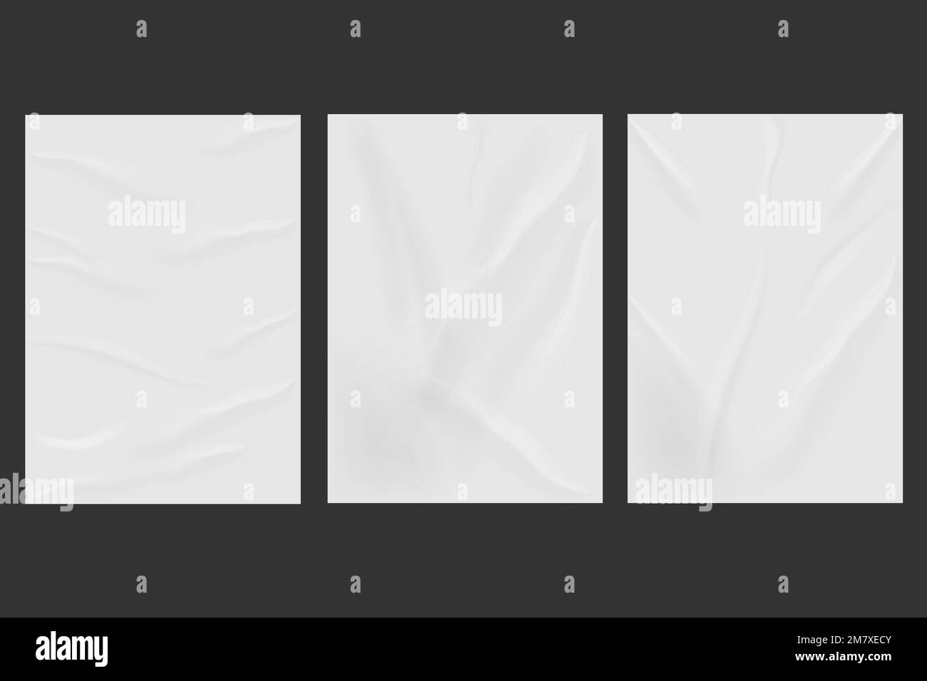 White wrinkled poster template set isolated on background. Vector ...