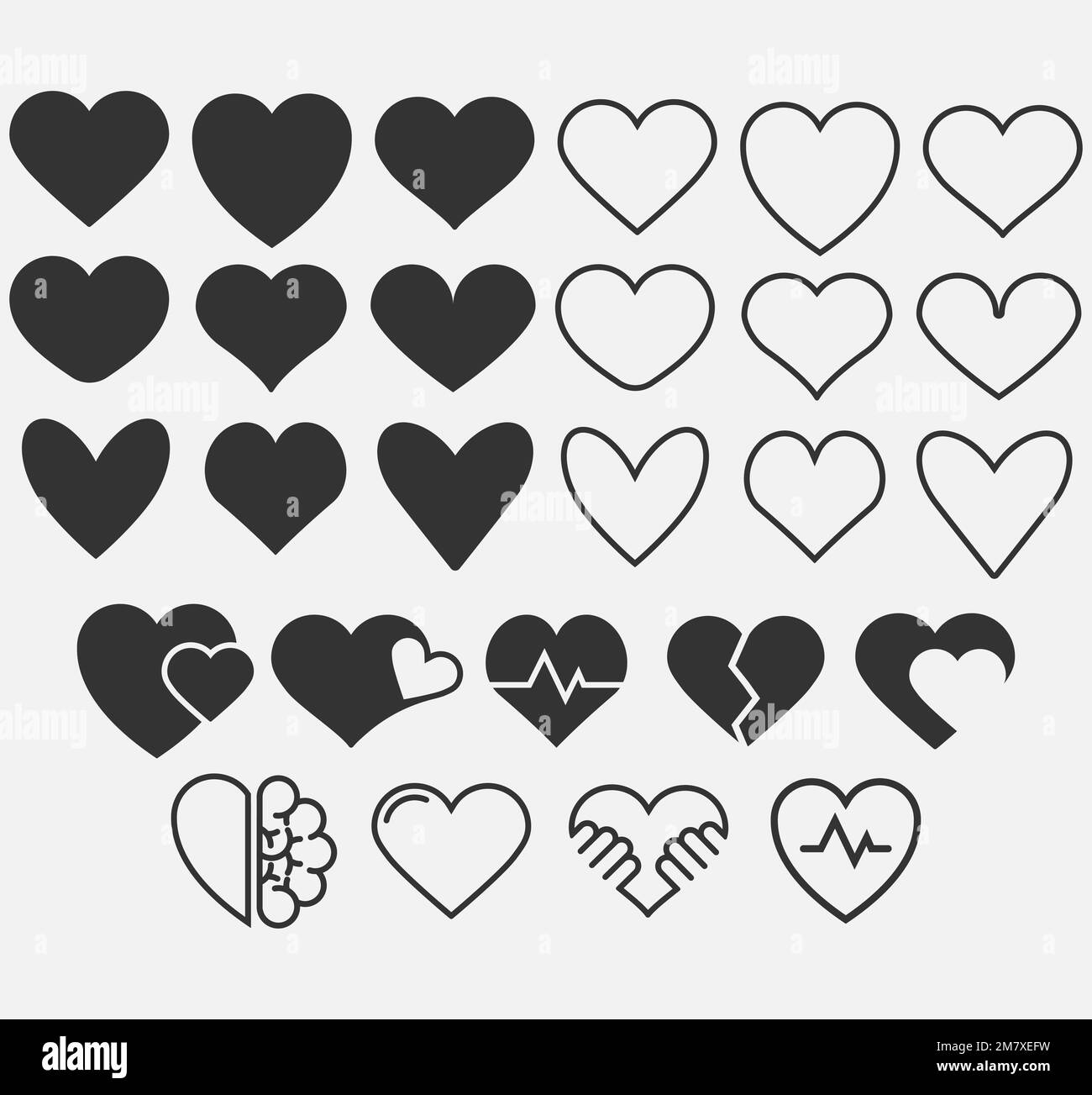 Hearts icons set isolated on white background. Vector illustration. Eps ...