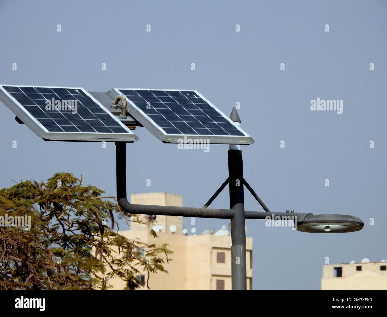 lamppost powered by clean energy of solar cells panel, or photovoltaic ...