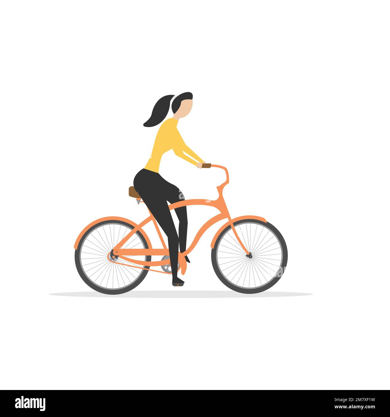 Girl riding a bike isolated on white background. Vector illustration ...