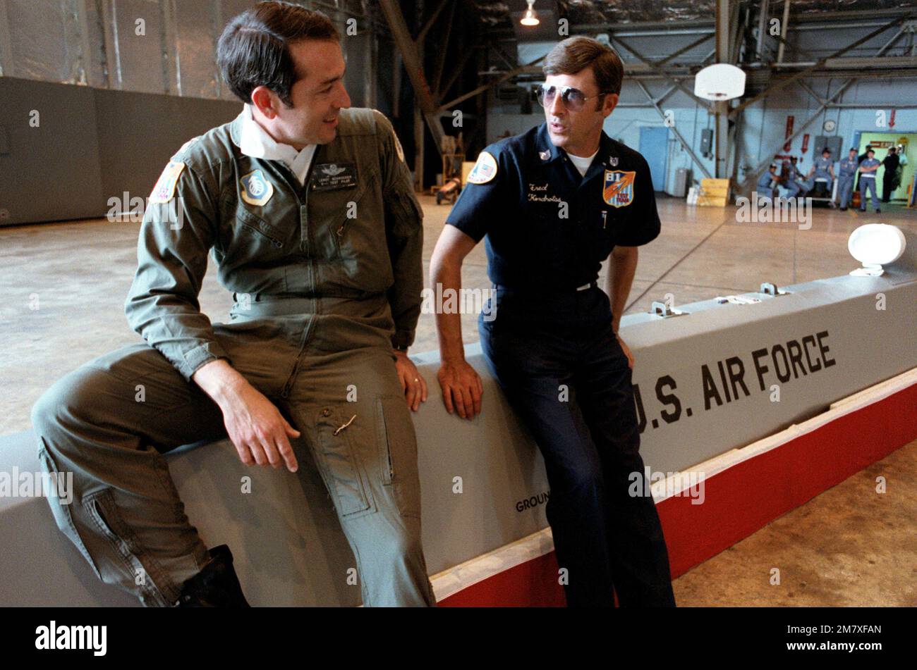 LCOL Leroy Schroeder, left, B-1 bomber chief test pilot and another ...