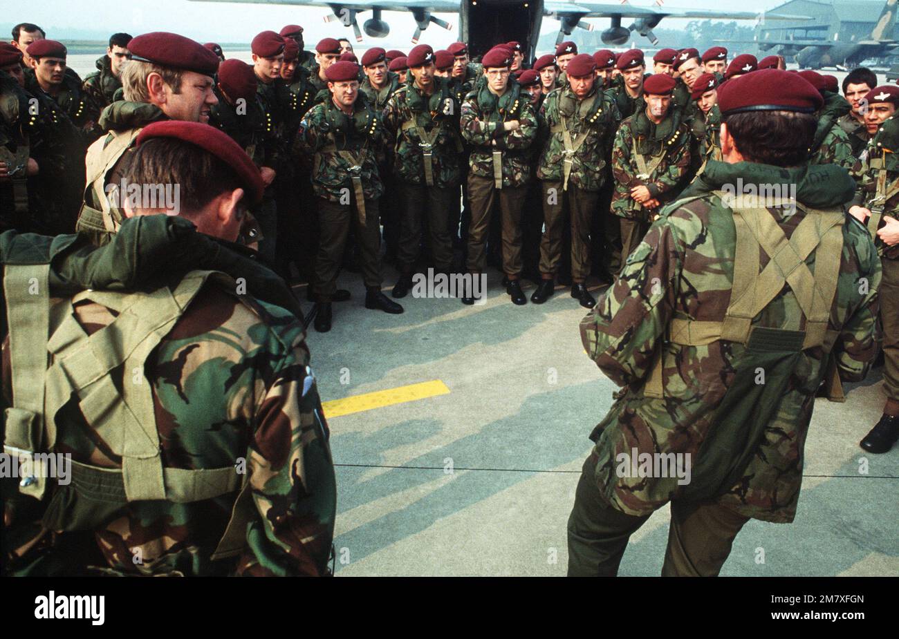 Members of the Royal Air Force 10th Paratroopers are briefed on their ...