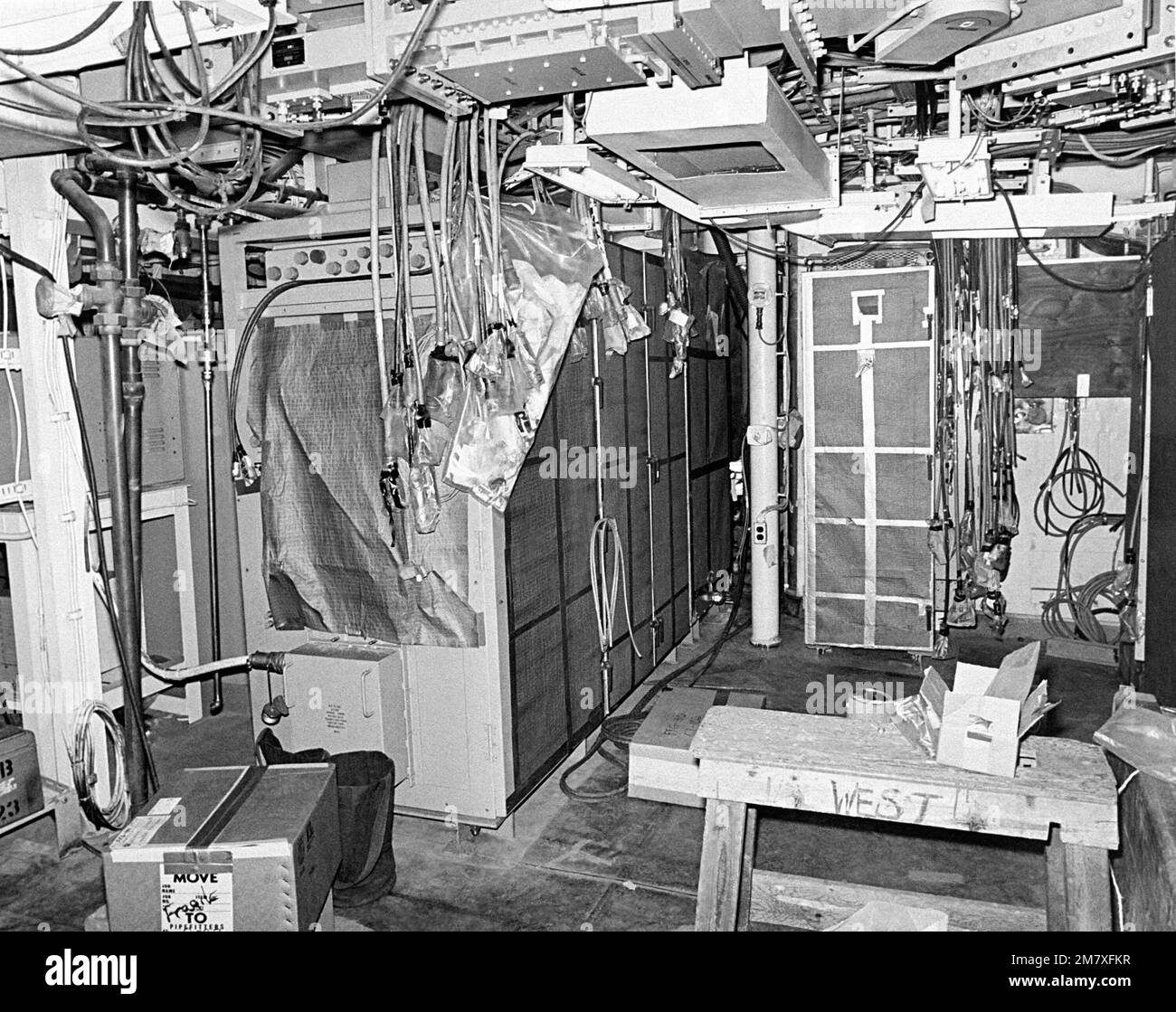 An interior view of the radar, IFF and combat information center space ...