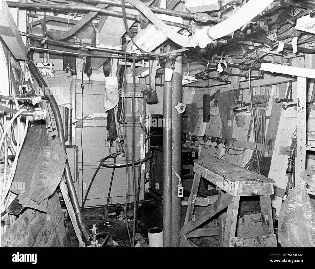 An interior view of the sonar equipment room on the guided missile ...