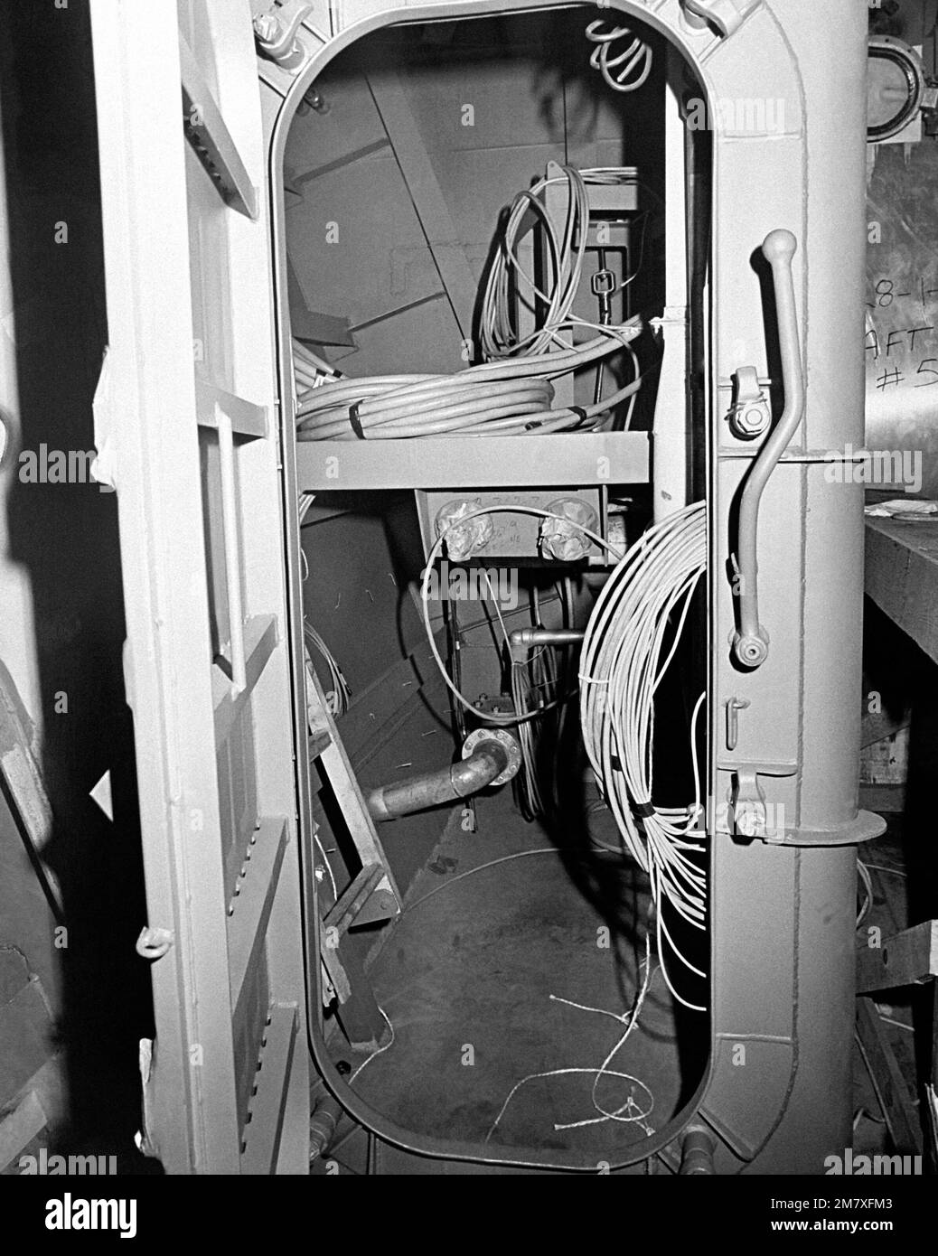 An interior view of the rast control station on the guided missile ...