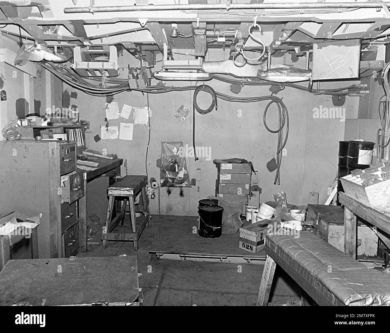 An interior view of the helicopter hauldown and traverse machinery room ...