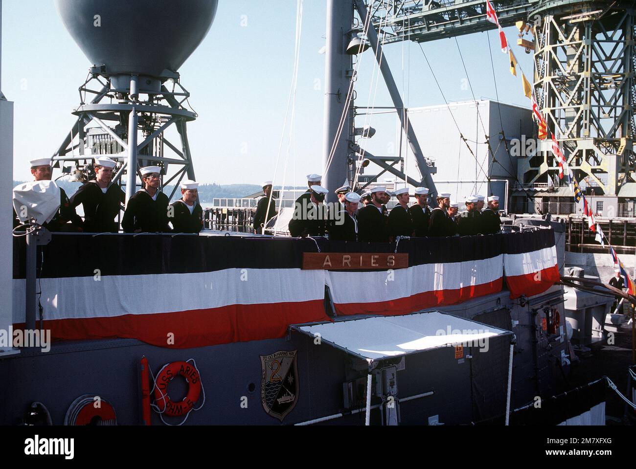 The crew of the combatant missile (hydrofoil) patrol ship USS ARIES ...