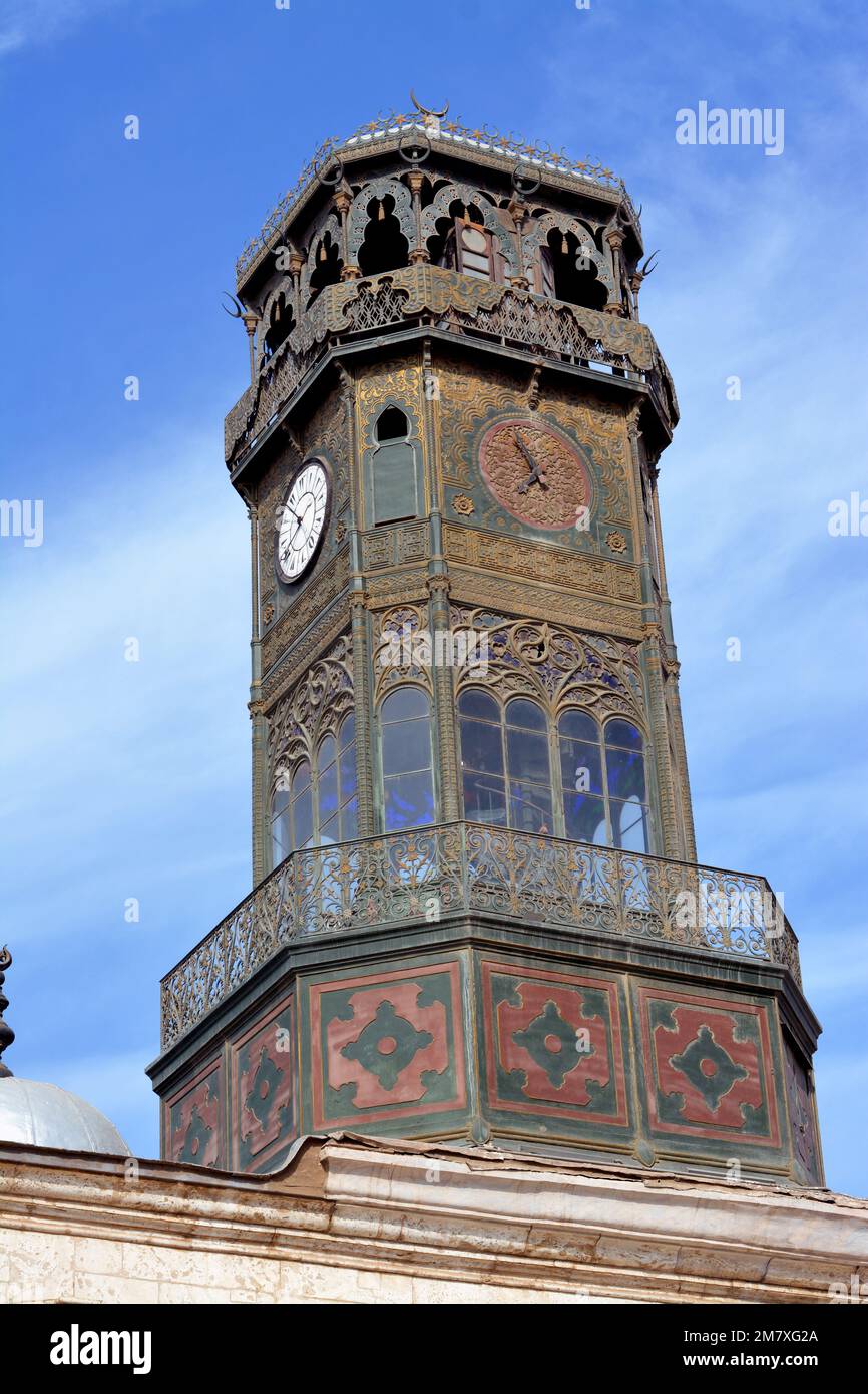 The clock tower of The great mosque of Muhammad Ali Pasha or Alabaster ...