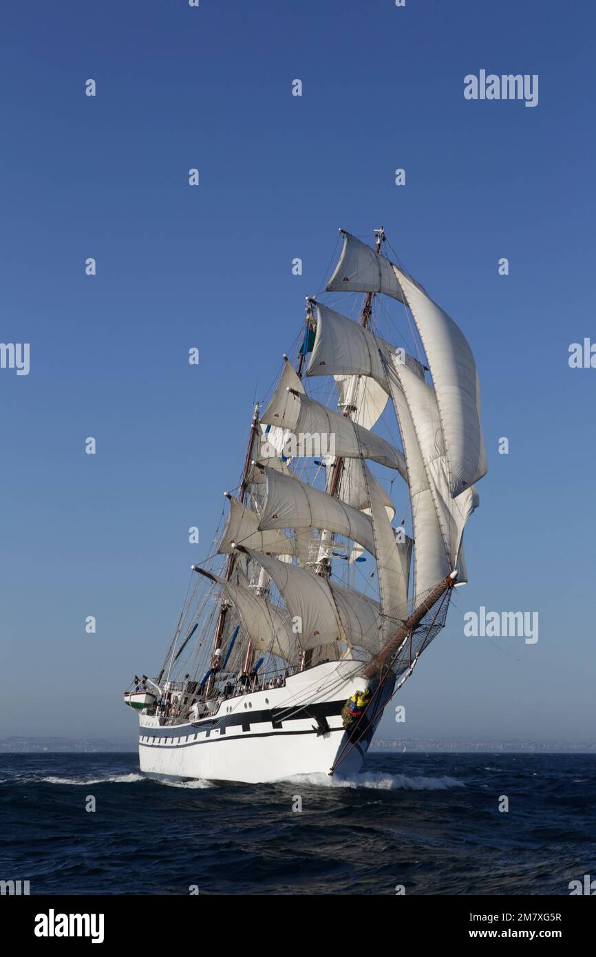Venezuelan tall ship Simon Bolivar, race start, Lisbon, 2016 Stock ...