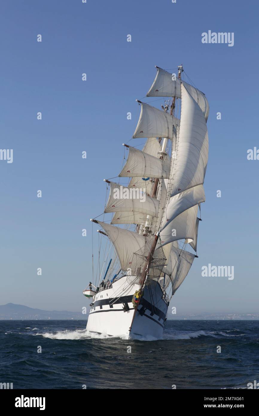Venezuelan tall ship Simon Bolivar, race start, Lisbon, 2016 Stock ...