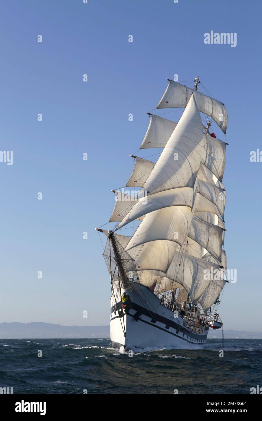 Venezuelan tall ship Simon Bolivar, race start, Lisbon, 2016 Stock ...