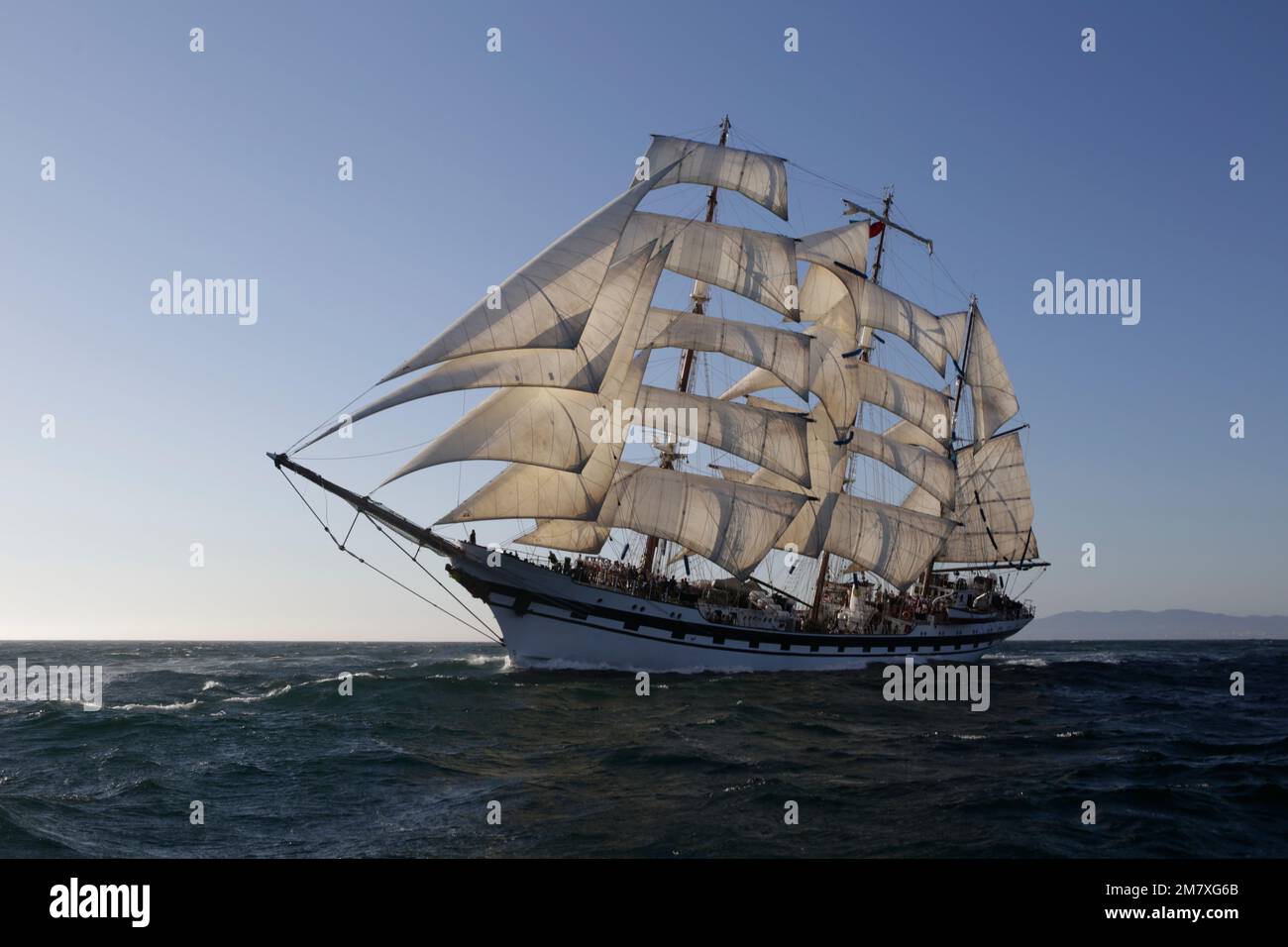Venezuelan tall ship Simon Bolivar, race start, Lisbon, 2016 Stock ...