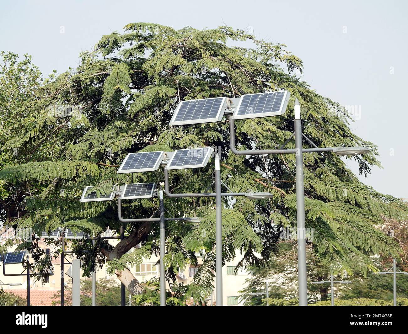 lamppost powered by clean energy of solar cells panel, or photovoltaic ...