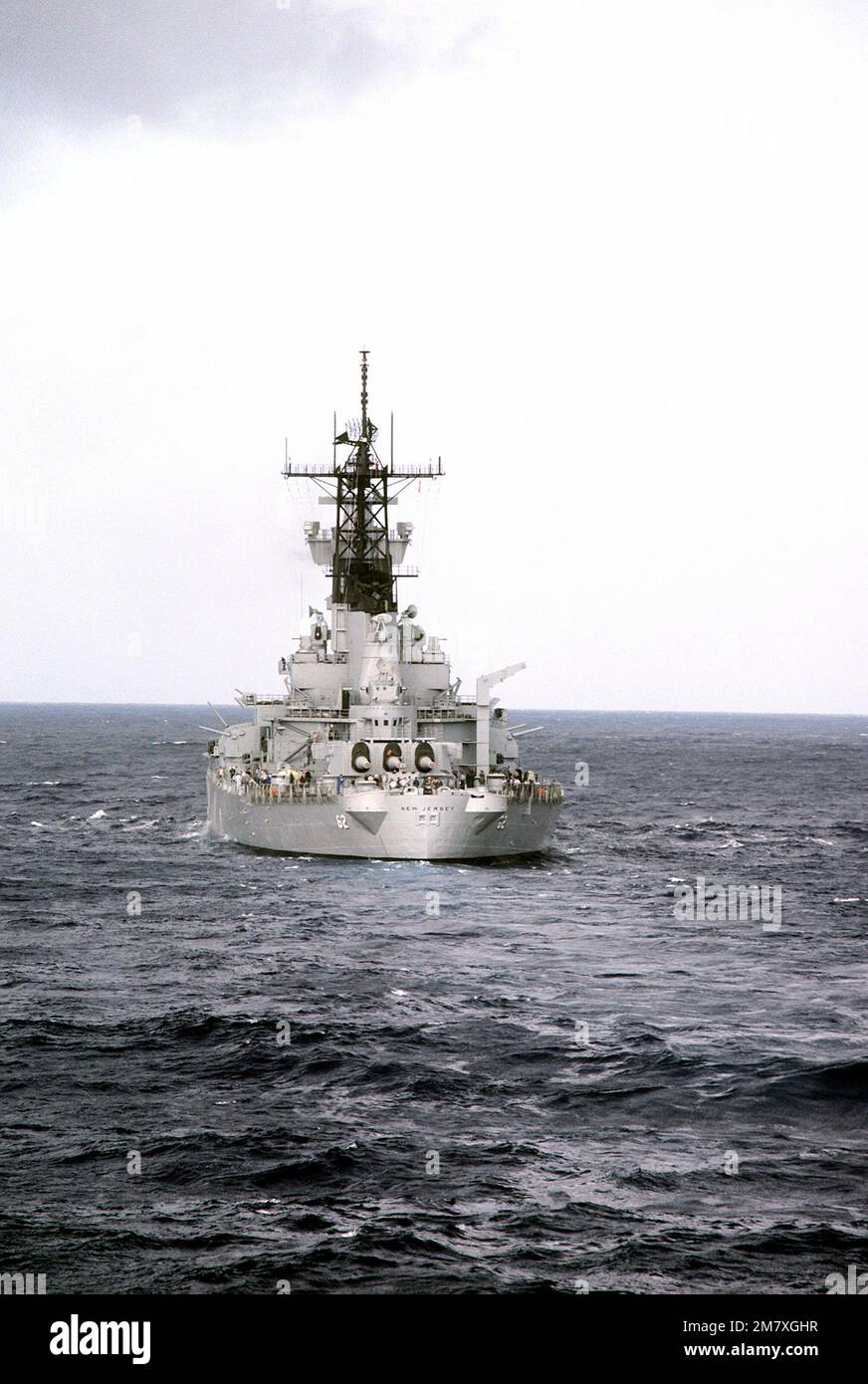 Stern view of the battleship USS NEW JERSEY (BB-62) during sea trials ...