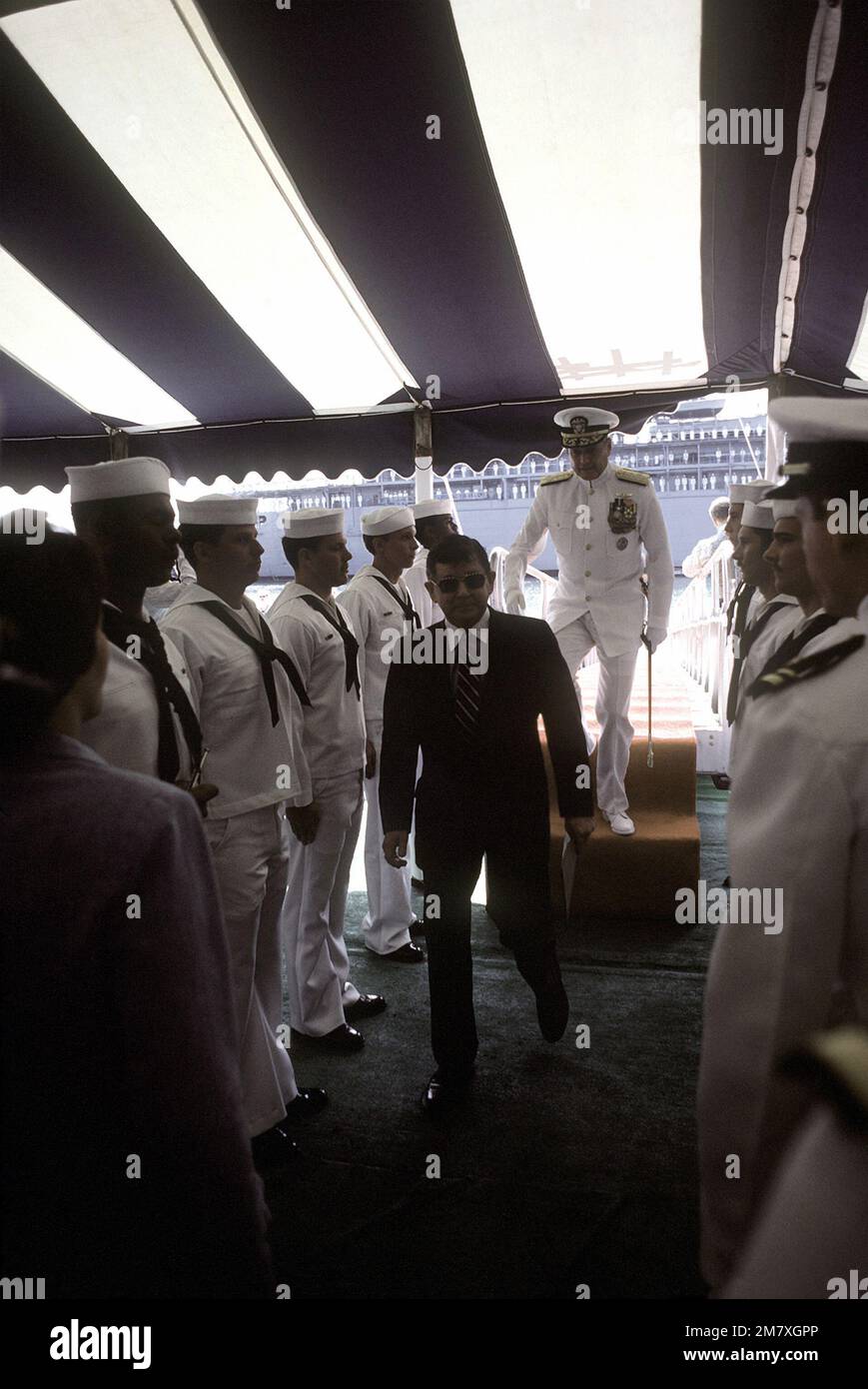 Sen. John G. Tower, R-Texas, departs the nuclear-powered attack ...