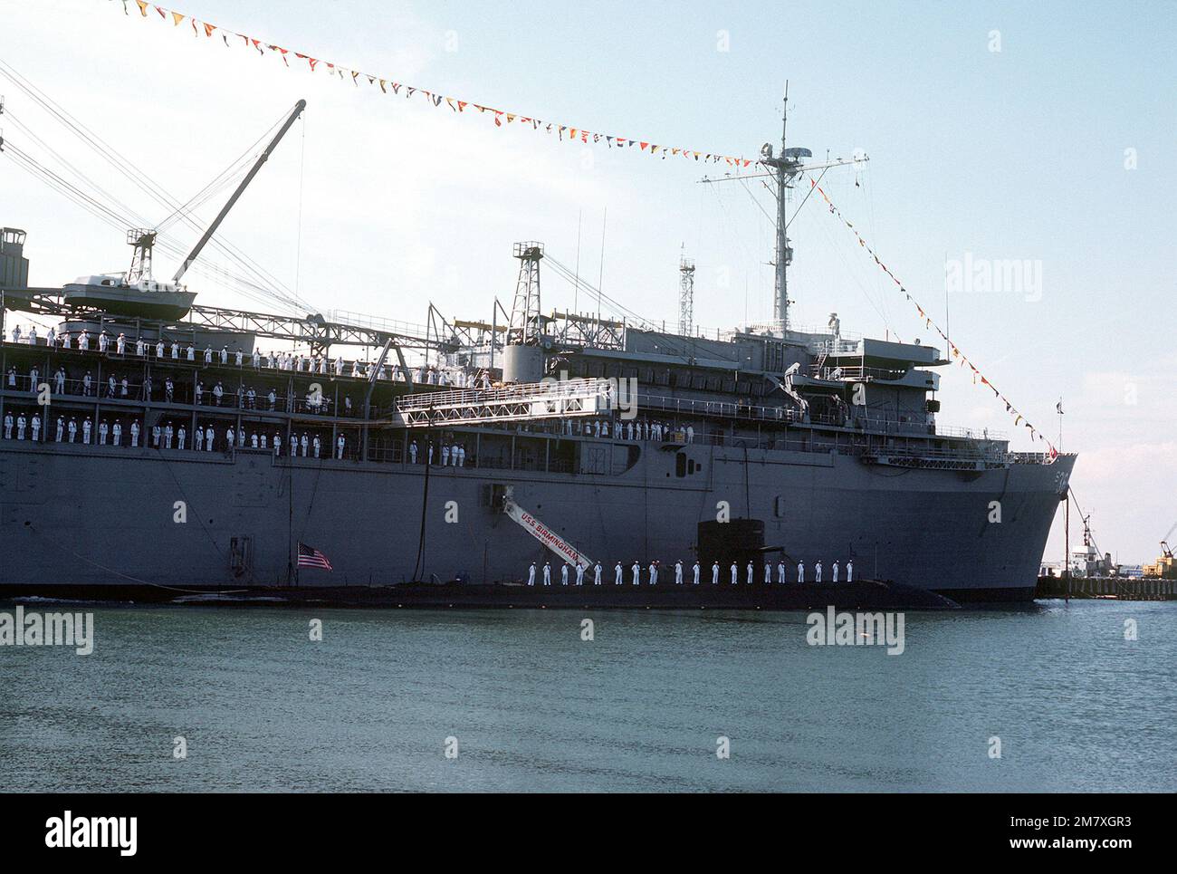 A starboard beam view of the submarine tender USS L. Y. SPEAR (AS-36 ...