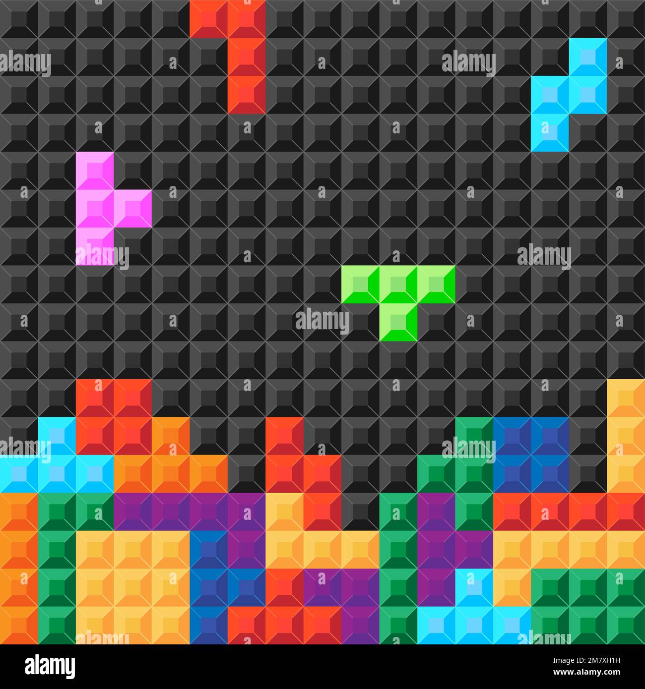 Old video game square template. Brick pieces game background. Vector ...