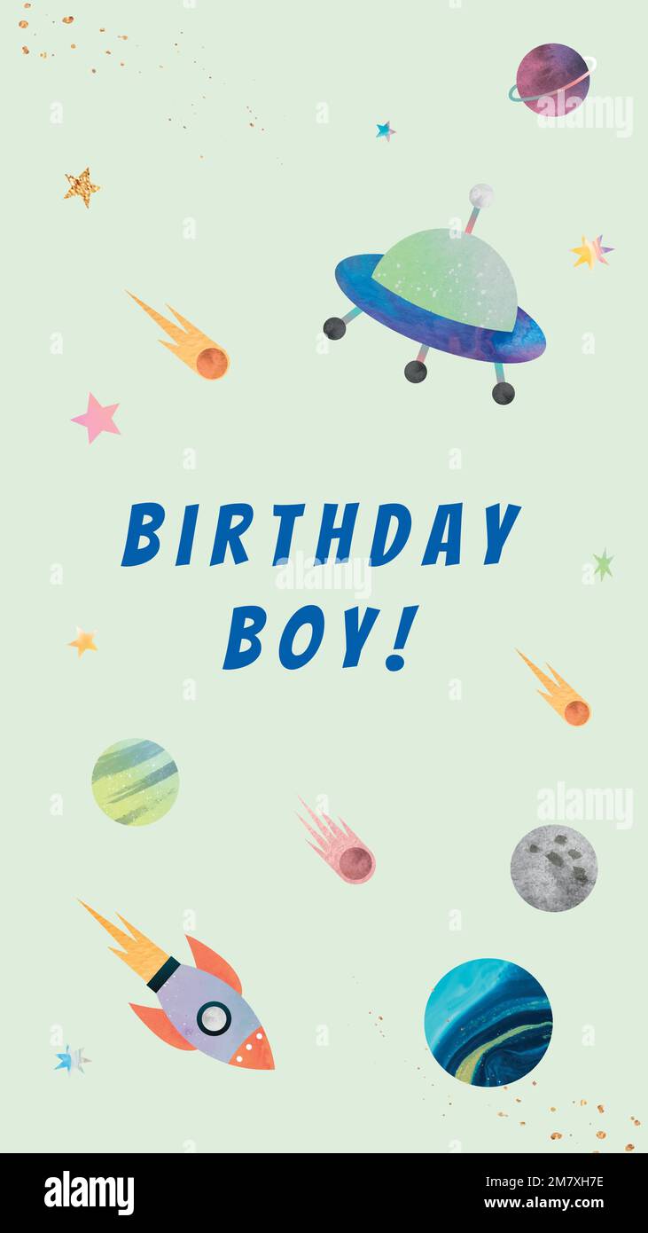 Galaxy birthday greeting template vector for boy Stock Vector Image ...