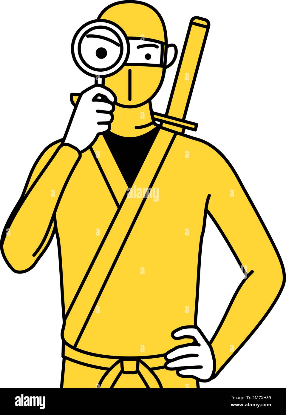 A man dressed up as a ninja looking through magnifying glasses Stock ...