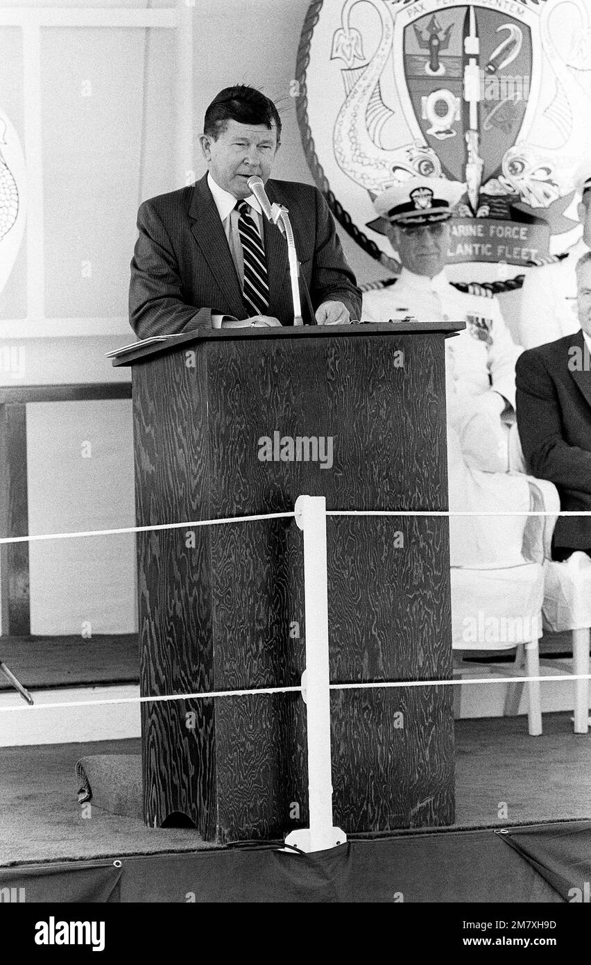 Sen. John G. Tower, R-Texas, speaks during the commissioning ceremony ...