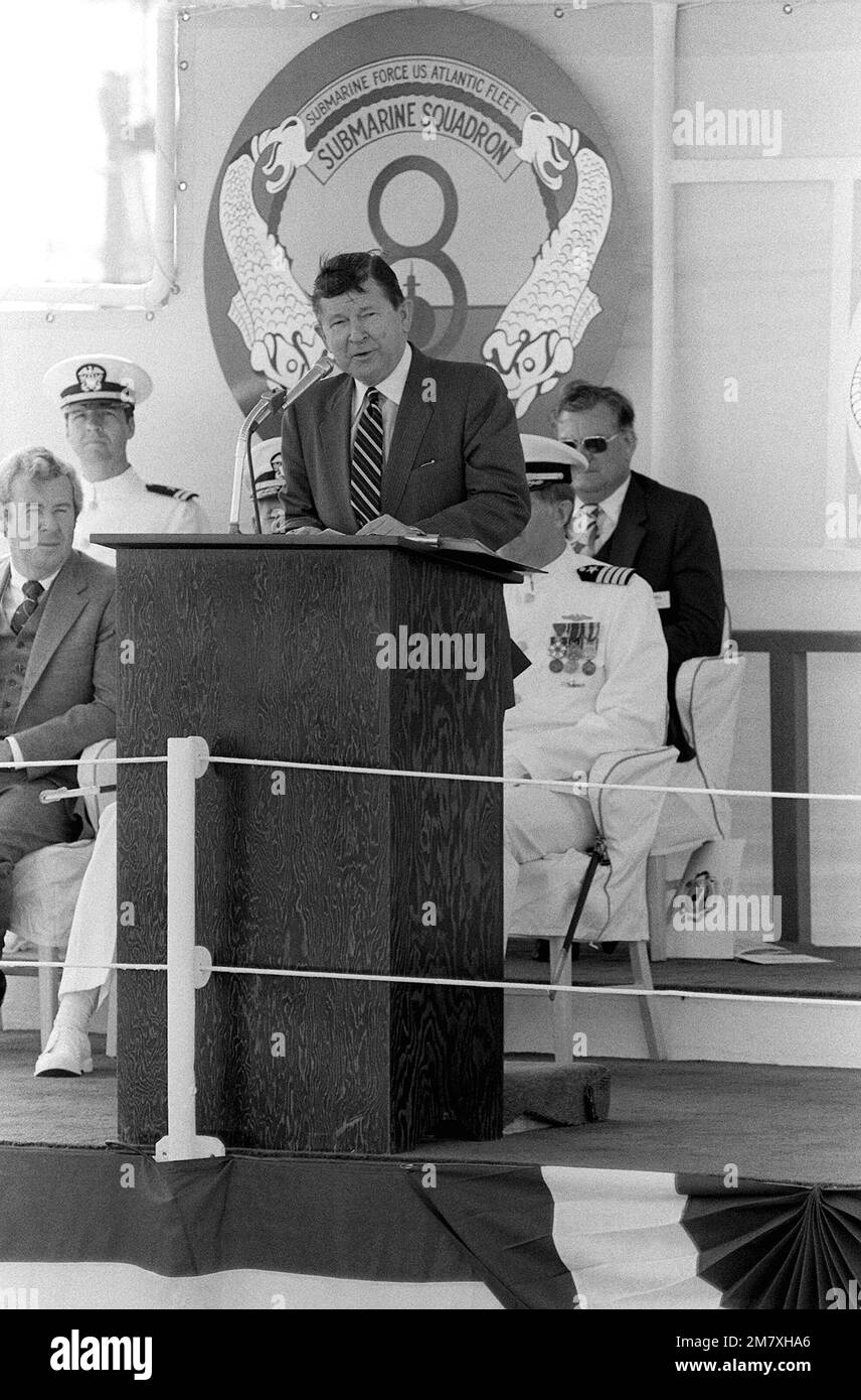 Sen. John G. Tower, R-Texas, speaks during the commissioning ceremony ...
