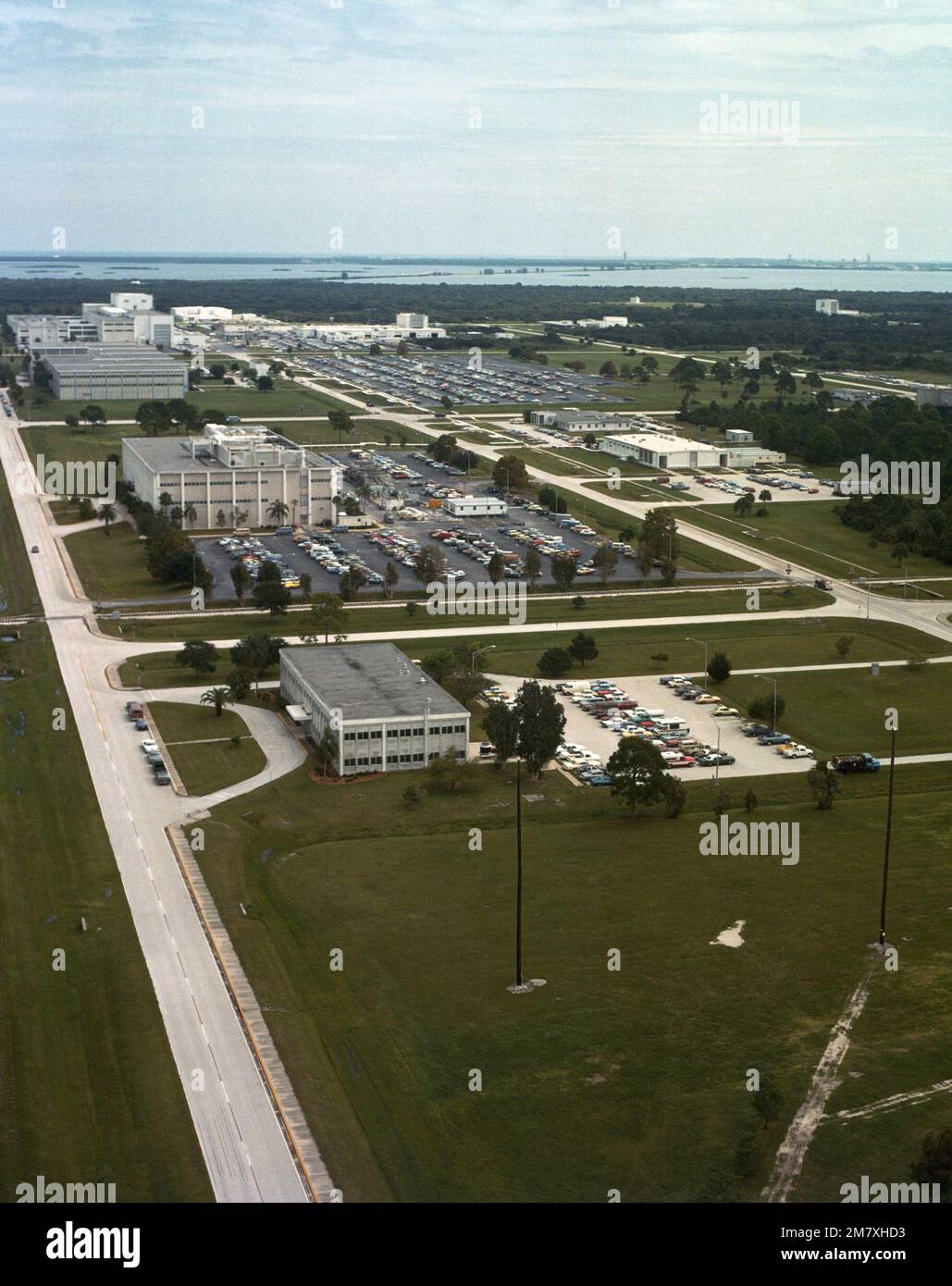 An aerial view of the Contractor Operations Building, the Central ...