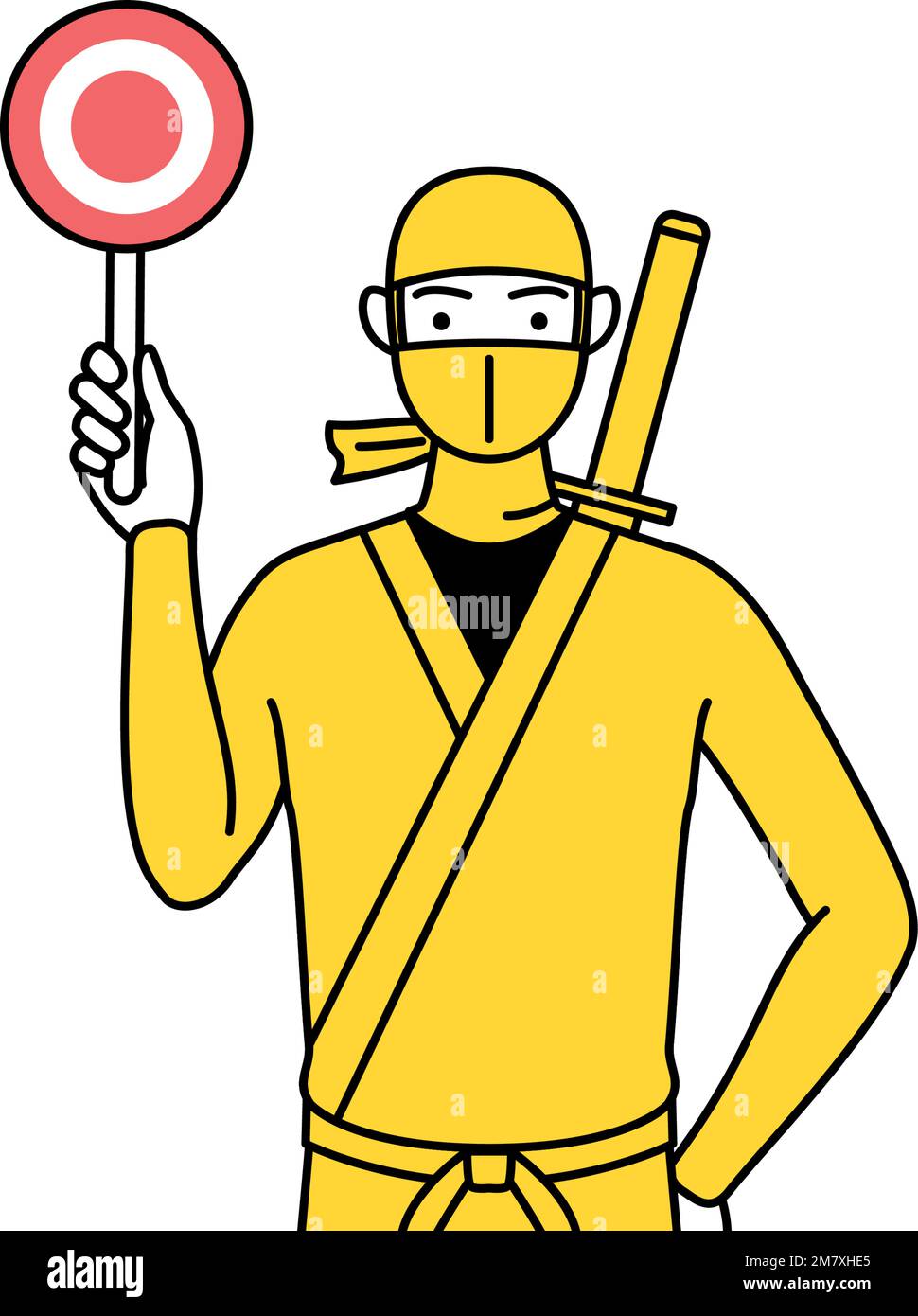 A man dressed up as a ninja with his hands folded in front of his body ...