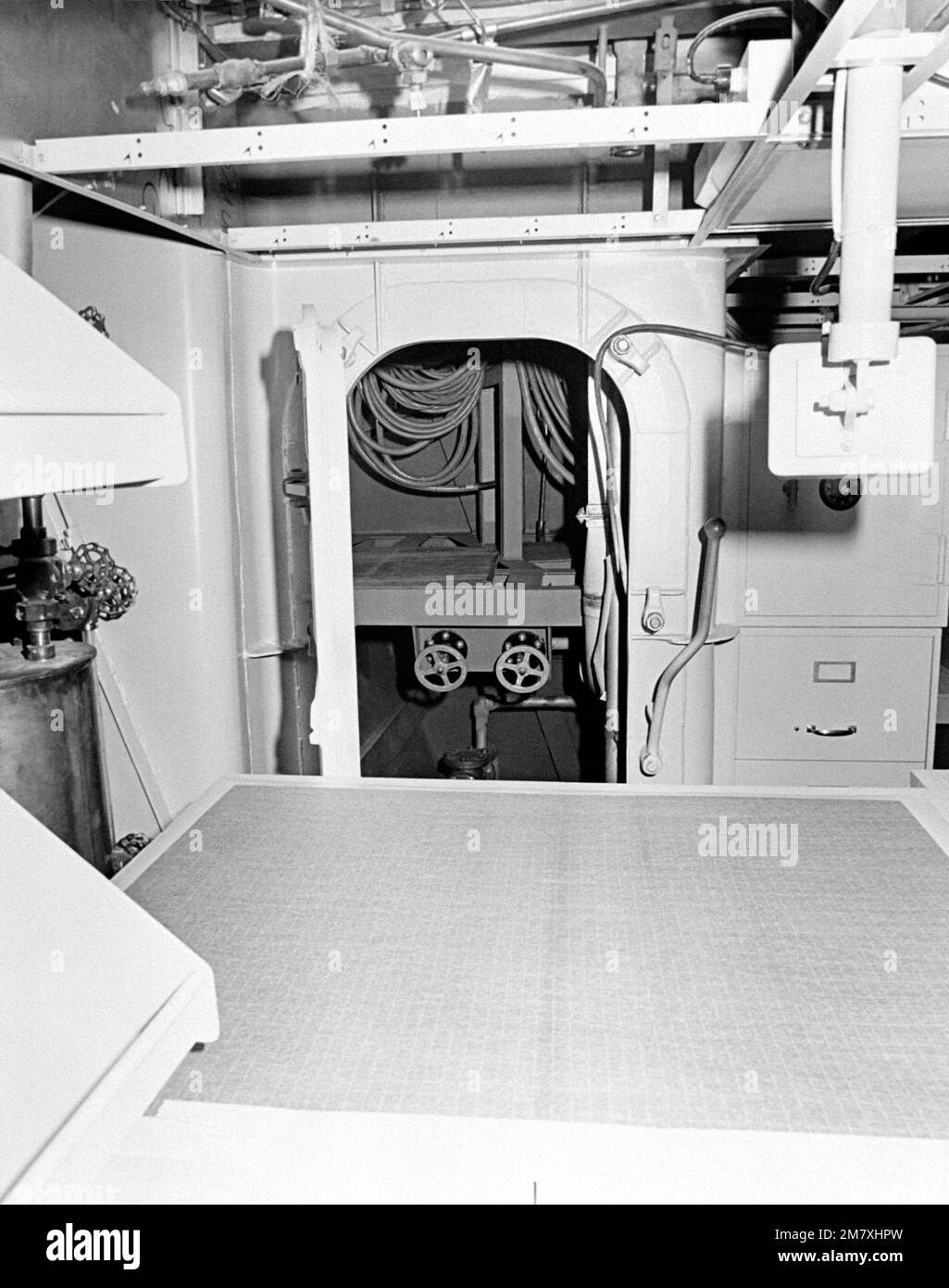 An interior view of the rast control station on the guided missile ...