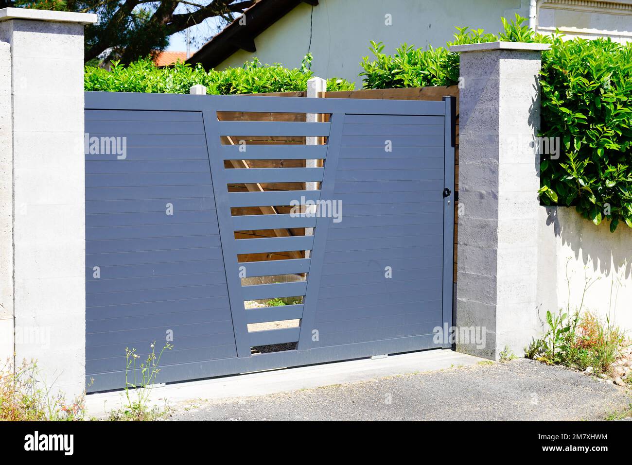 modern grey gate aluminum home portal gray door suburbs house in street ...