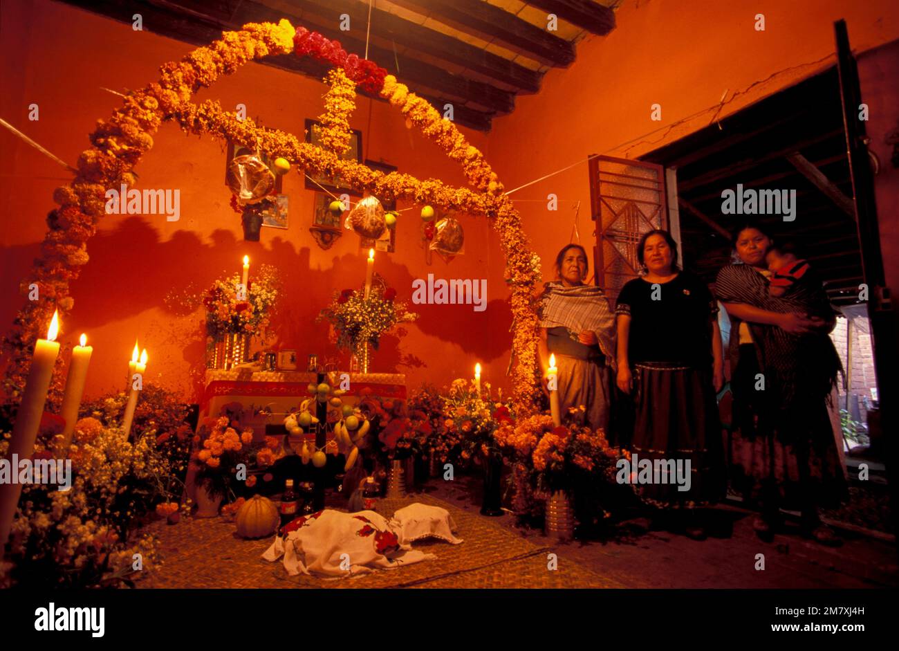 Mexico, Michoacan, Santa Fe la Laguna, Day of the dead, private home ...