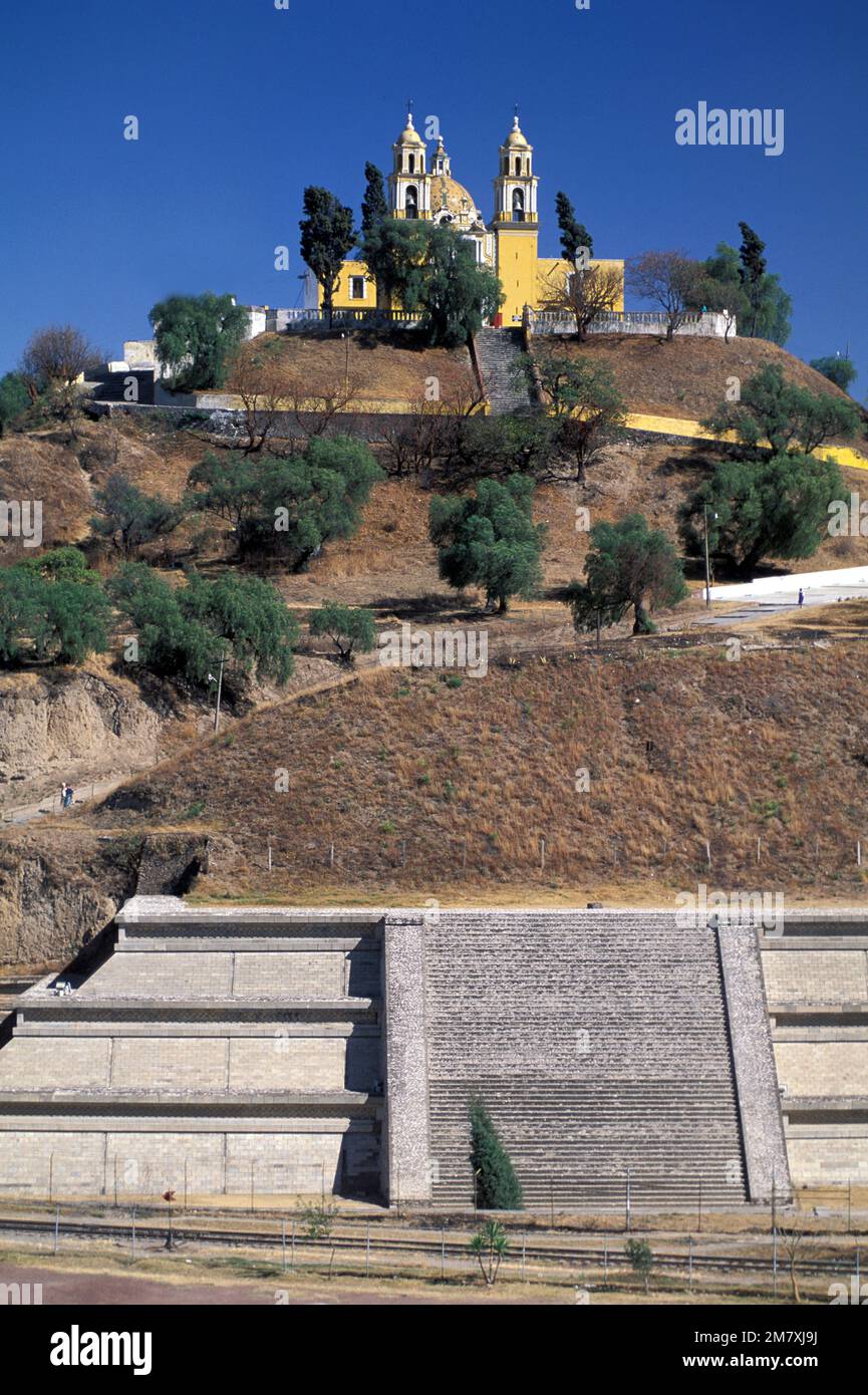 Mexico, Puebla,San Andrés Cholula, The great pyramid of Tepanampa with ...