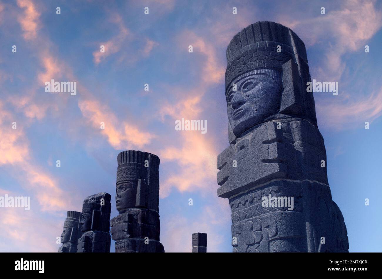 Mexico, Hidalgo, Zona Arqueológica de Tula, stone columns (m Stock ...