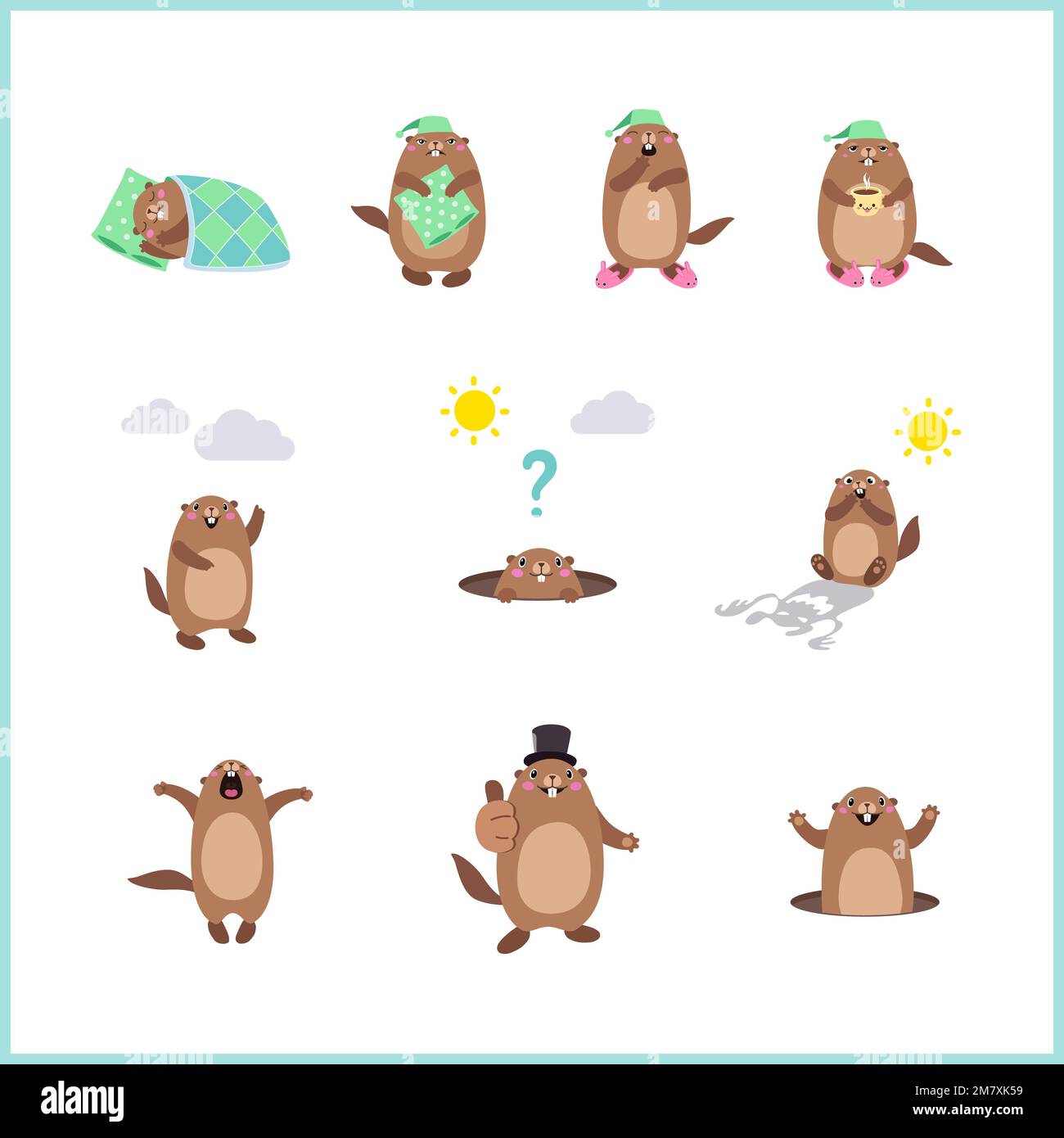 Set of cute cartoon Groundhog in various poses. Vector illustration ...