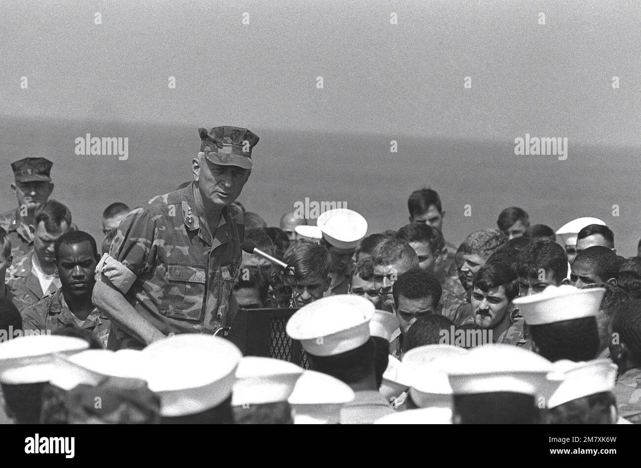 Commandant of the Marine Corps, GEN Robert H. Barrow, speaks to Marines ...