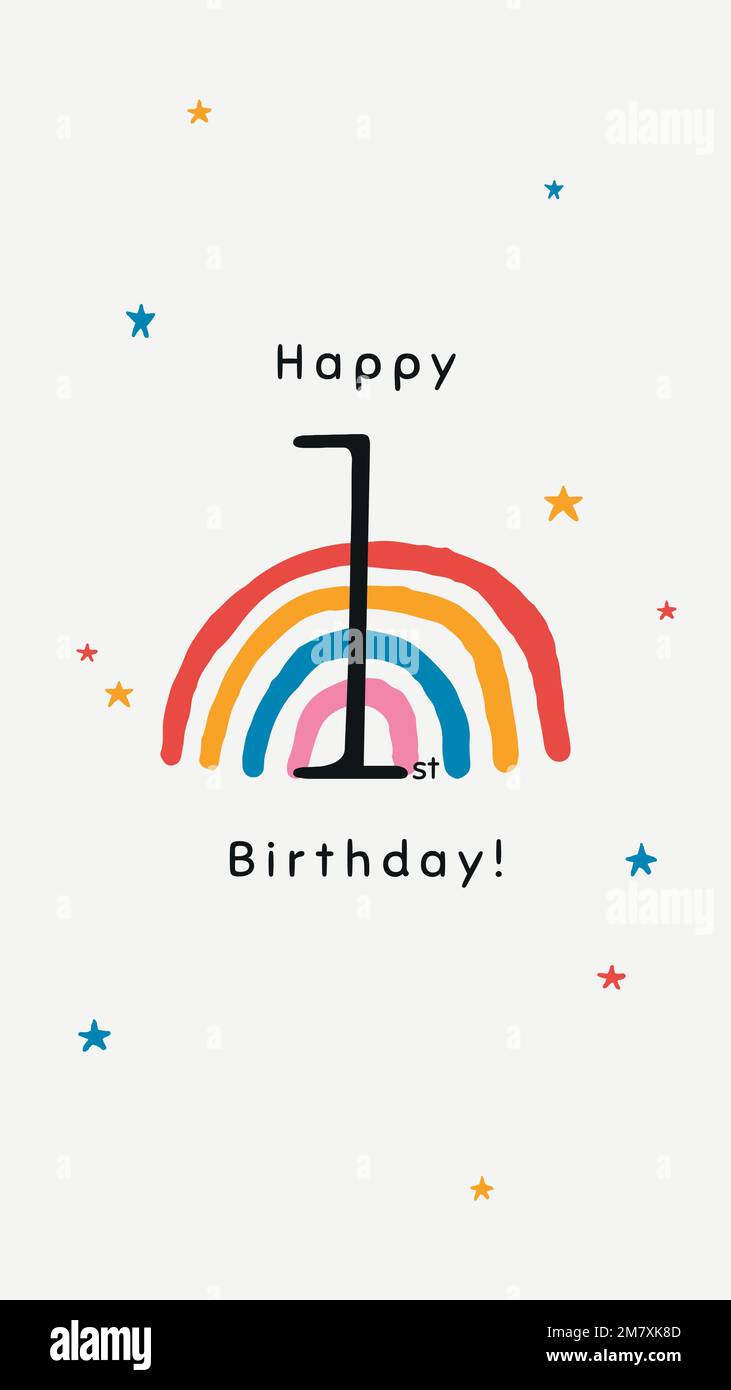 1st birthday greeting template vector with rainbow illustration Stock ...
