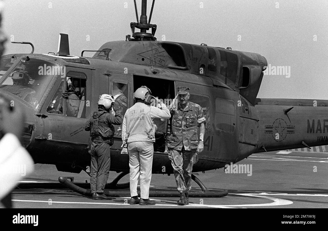General Robert H. Barrow, Commandant of the Marine Corps, salutes after ...