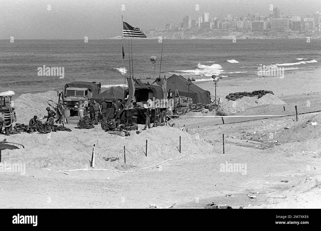 A view of the beachmaster campsite for the 32nd Marine Amphibious Unit ...