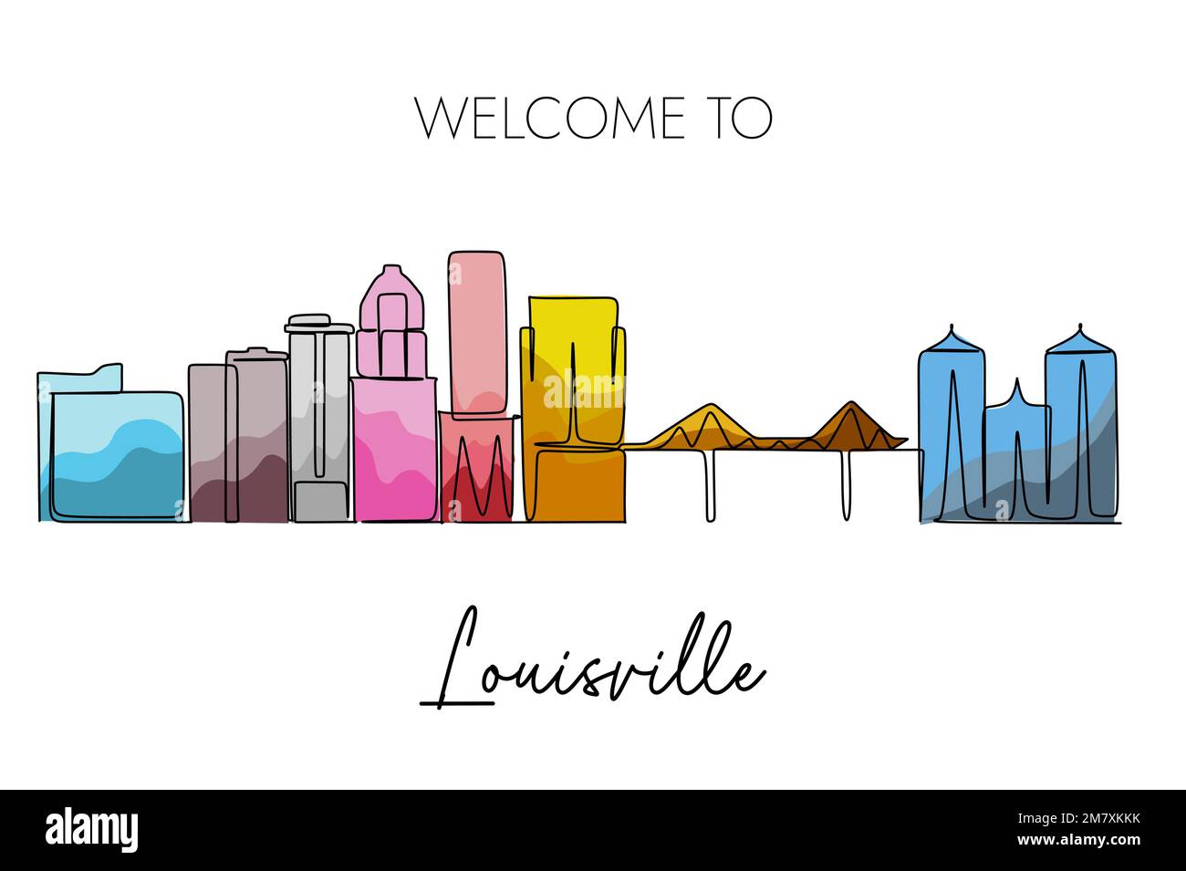 Louisville skyline drawing. Continuous single line art of famous city ...
