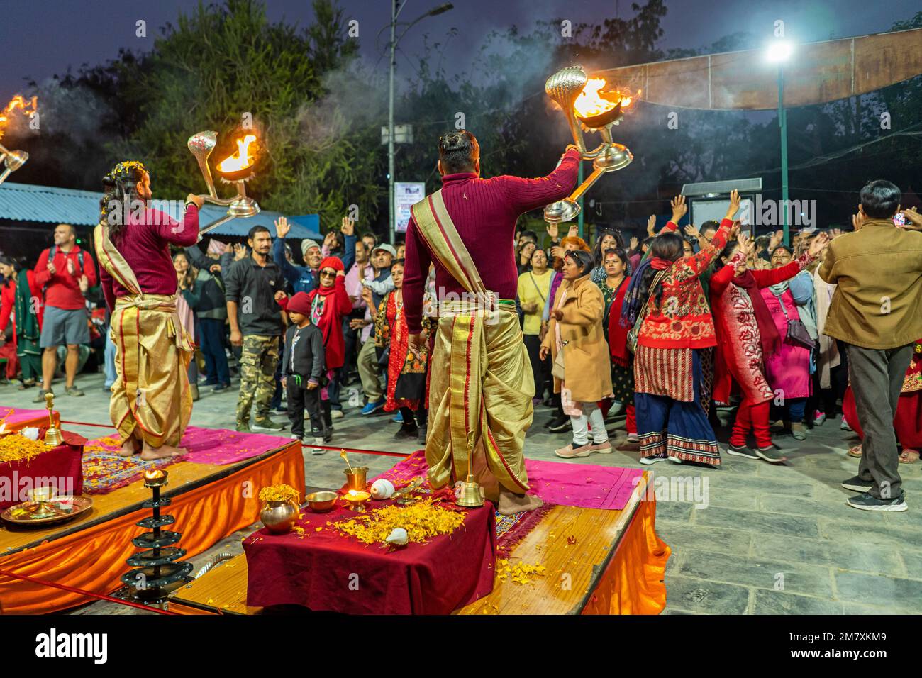 Pokhara, Nepal - December 2nd, 2022 - Hindu Monks chanting sacred ...