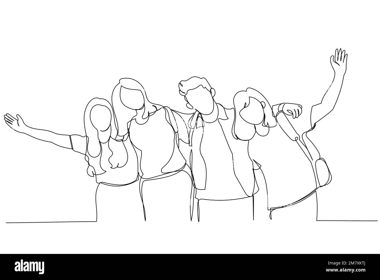 Drawing of group of students walking along the corridor at college ...