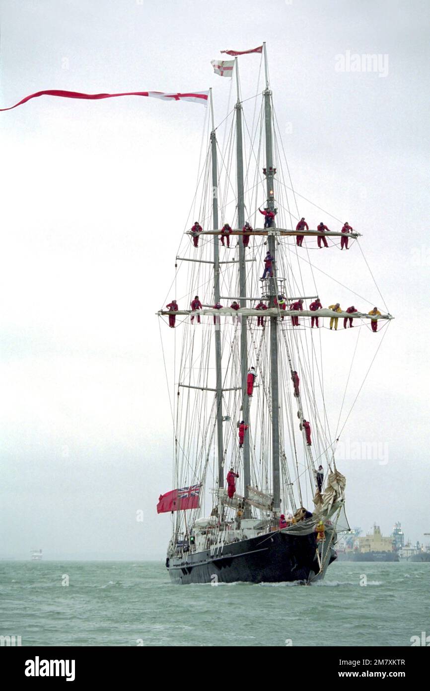 British topsail schooner on her last voyage as a sail training vessel ...
