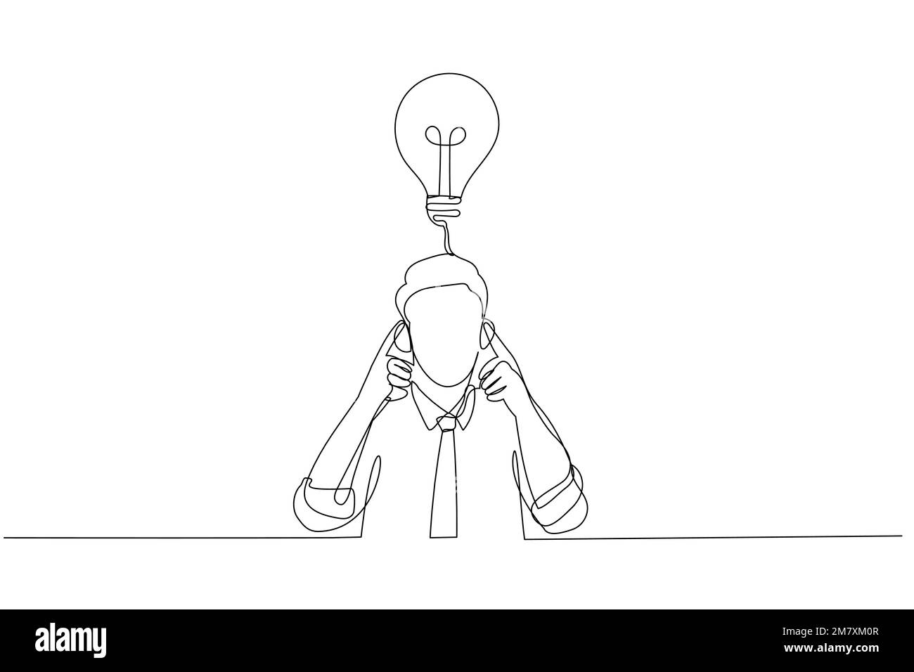 Drawing of stressed businessman contemplate think hard for ideas touch ...