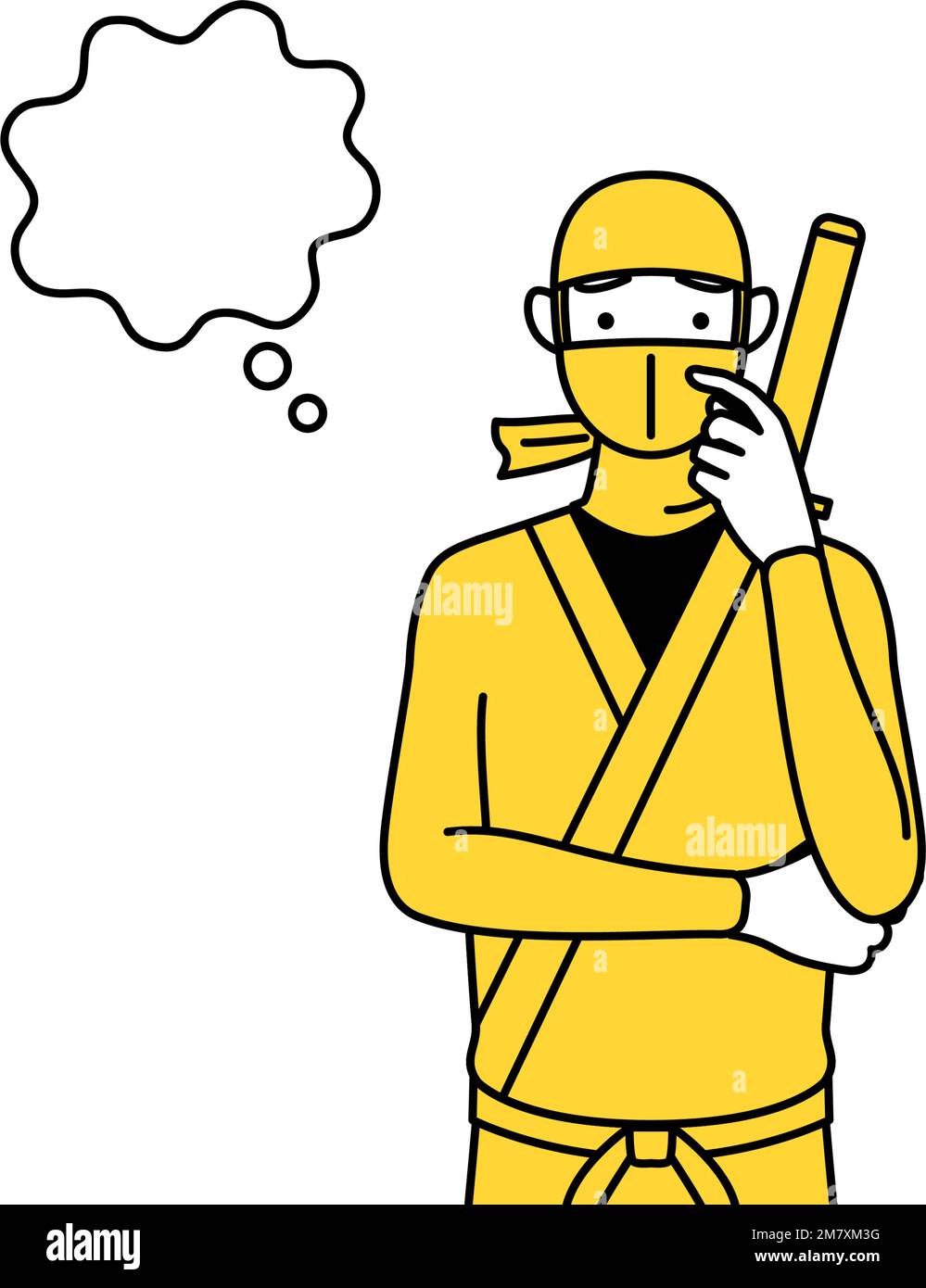 A man dressed up as a ninja thinking while scratching his face Stock ...
