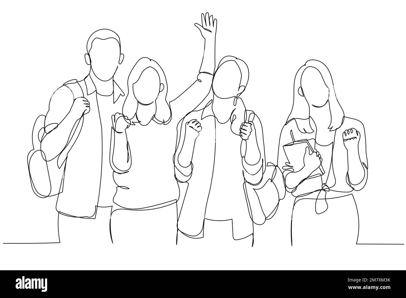 Drawing of group of happy students celebrating success posing and ...